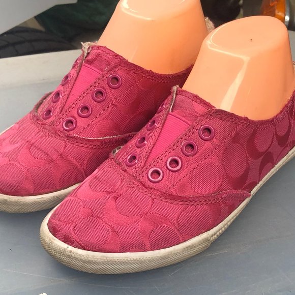 Coach | Shoes | Coach Pink Signature Logo Canvas Shoes Size 6b | Poshmark